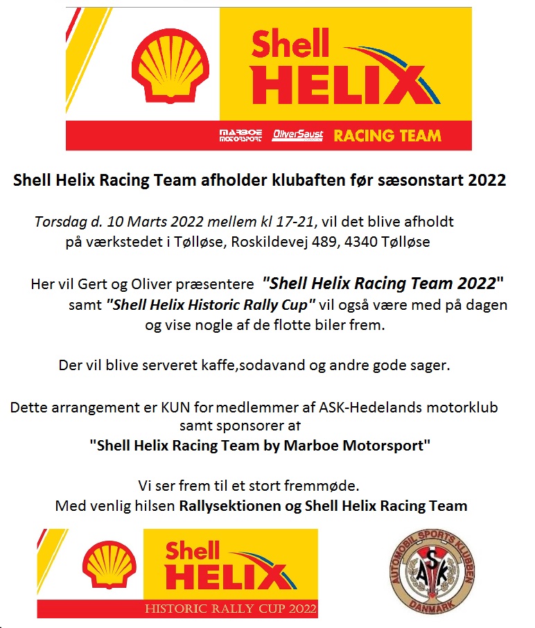 Åbenthus d. 10/3 hos Shell Helix Racing Team – ASK Hedeland